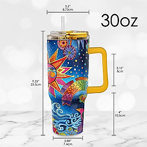 RainCaper 18/8 Stainless Steel Insulated Water Tumbler with Straw | 30oz, BPA-Free, Double Wall for Hot & Cold | Travel-Friendly, Cup Holder Ready (Laurel Burch Celestial Magic)