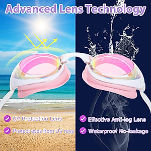 Water Space Swim Goggles Swimming Goggles for Kids Youth Junior Teens 6-14 8-12 4-7, Kids Goggles No Leak UV Protection Waterproof Mirrored Flat Lens Goggles with Nose Piece, Pool Water Clear Goggles
