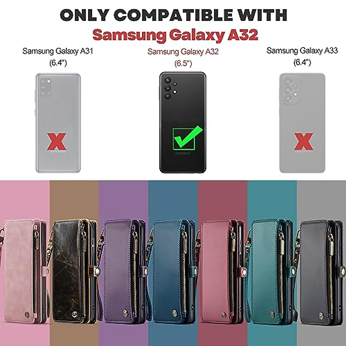 Defencase Galaxy A32 5G Case, RFID Blocking Samsung Galaxy A32 5G Case Wallet for Women and Men with Card Holder, Zipper Magnetic Flip PU Leather Protective Samsung Galaxy A32 5G Phone Case, Purple