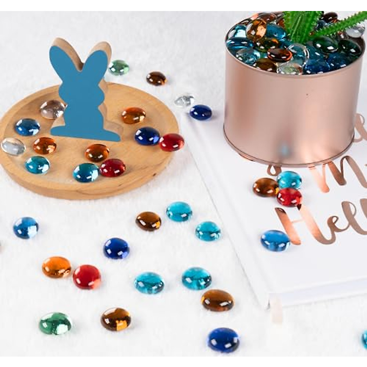 ABSOFINE Glass Gems, 900g Blended Fire Glass Beads,Colour Glass Stones Flat Bottom Beads for Home Decorative Art Craft Vase Filler(About 200 PCS)