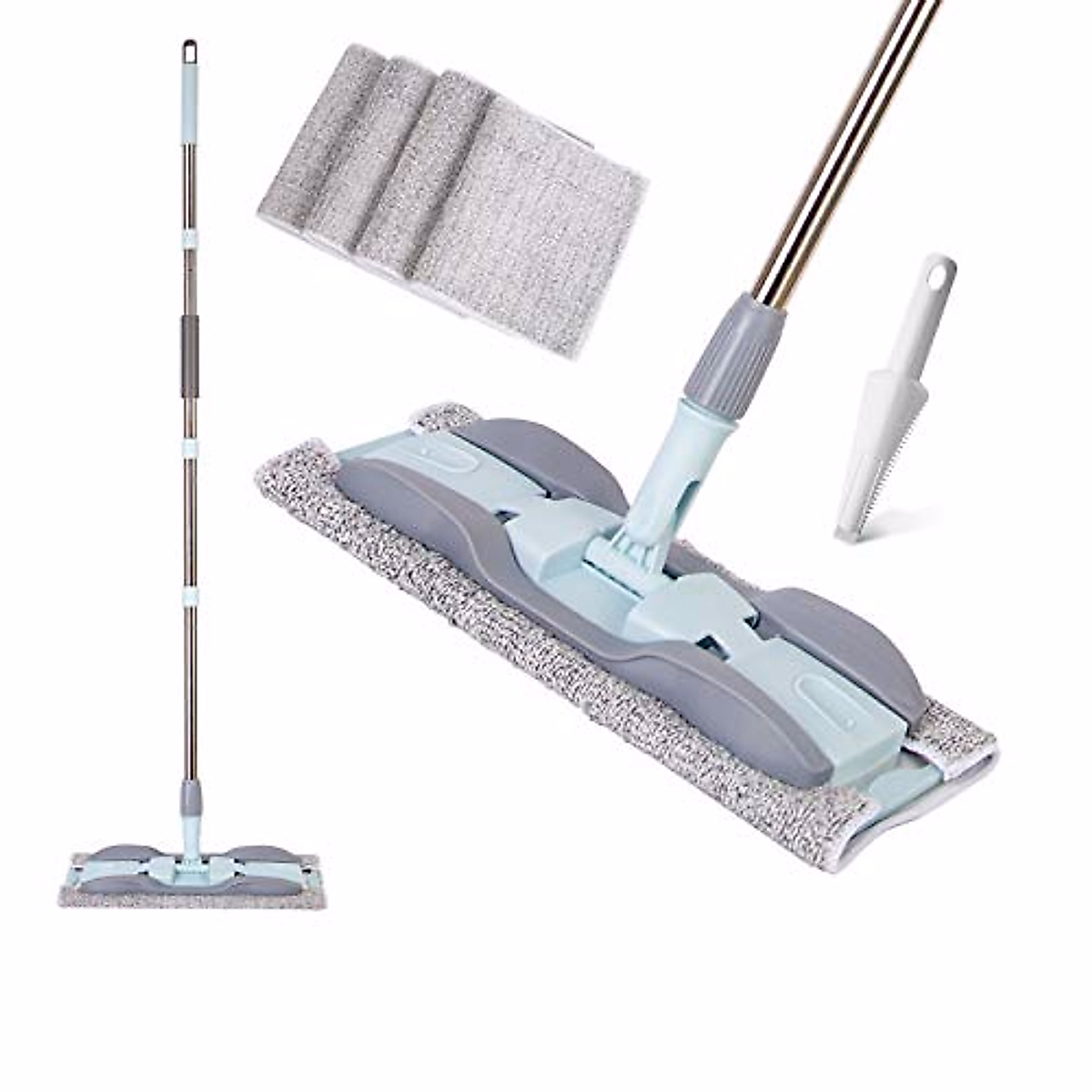 Mop 15 in Microfiber Hardwood Floor Mop 4 Washable Mop Pads Flat Mops for Wet or Dry Laminate Tile Floor Cleaning Wet Mop with Durable Extended Handle