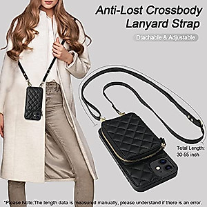 Bocasal Crossbody Wallet Case for iPhone 12/12 Pro, RFID Blocking PU Leather Zipper Handbag Purse Flip Cover, Kickstand Folio Case with Card Slots Holder Wrist Strap Lanyard 5G 6.1 Inch (Black)