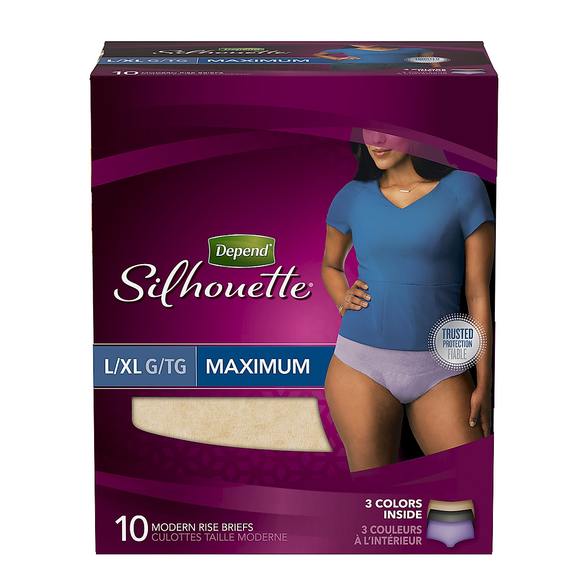 Depend Silhouette for Women Incontinence Briefs, Maximum Absorbency, Large/X-Large, 10Count