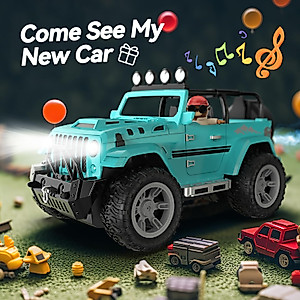 DEERC Remote Control Car with Fog Mist & Music, 1:16 Remote Control Truck for Boys, 2.4Ghz RC Car Toy with 2 Batteries, All Terrain SUV Gifts Crawler with Trailer Hitch