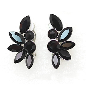 Faship Gorgeous Black Floral Clip On Style Earrings - Black