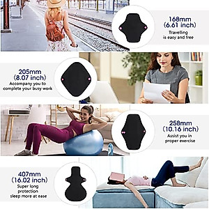 Rovtop 10 Pcs Reusable Sanitary Pads, Washable Black Cloth Menstrual Pads/Menstrual Towel/Sanitary Napkins with Bamboo Charcoal Absorbent Layer, 3 Size Replace and 1 Mini Waterproof Portable Bag