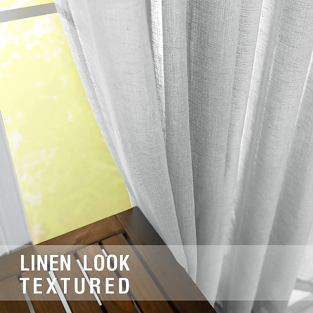 koufall Gray Linen Look Curtains 96 ines Long Set of 2 Rod Pocket Elegant Woven Textured Voile Sheer Drapes for Bedroom Living Room Patio Sliding Door Home Office Backdrop 52x96 in Length Silver Grey