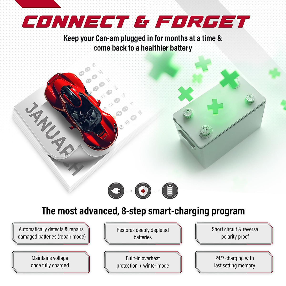JMR Battery Charger for Can-am Spyder Maverick Defender Commander Ryker Outlander Renegade All Models Trickle Charger Conditioner Maintainer (No Lithium Mode)
