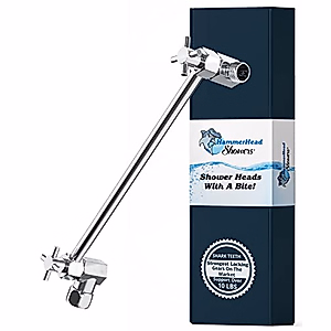 HammerHead Showers 12 Inch Long Adjustable Shower Arm — Feat. Shark Teeth, The Strongest Locking Joints of Any Shower Head Extension Arm — Metal Extender Raises Showerhead Height — Chrome
