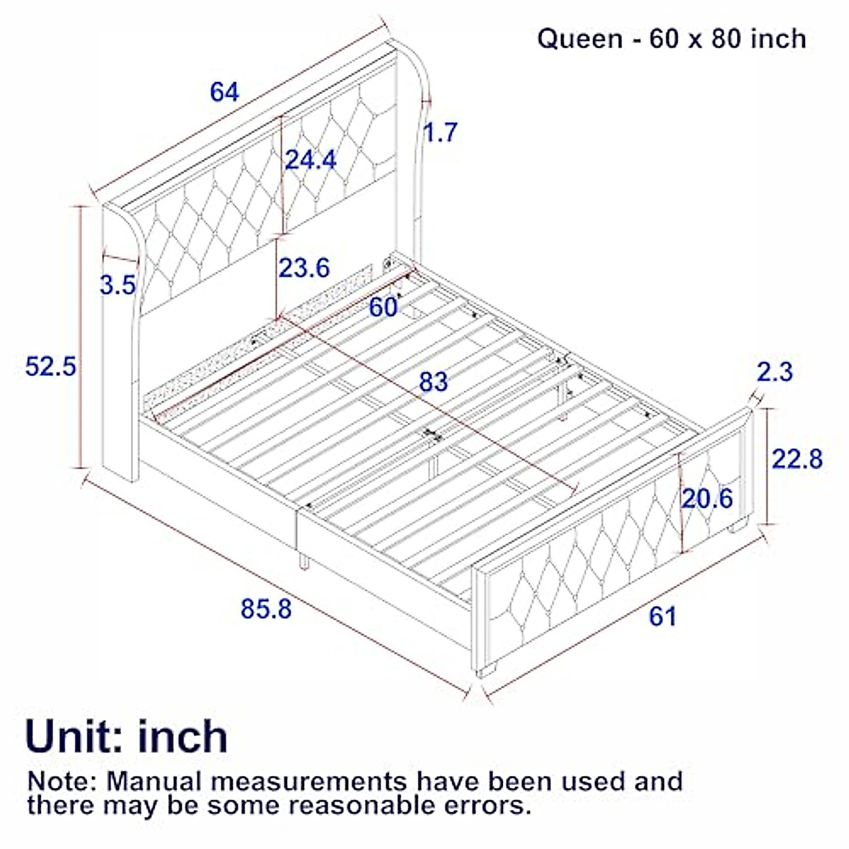 DNYN Upholstered Velvet Queen Size Platform Bed with High Headboard & LED Light Design,Solid Wood Bedframe w/Deep Tufted Buttons & Wide Wingbacks,Perfect for Bedroom,Guest Room, Beige