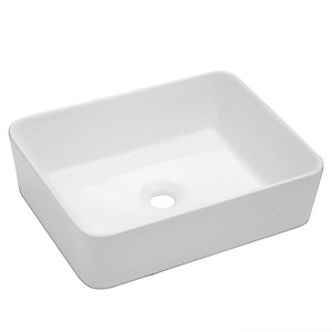 Bathroom Vessel Sink Countertop Rectangular - Kichae 19x15 Inch Modern White Bathroom Sinks Rectangle Above Counter White Porcelain Ceramic Vessel Vanity Sink Art Basin