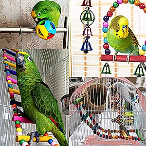 Hamiledyi Bird Parrot Swing Chewing Toy Set 15PCS Wooden Hanging Bell with Hammock Climbing Ladders Colorful Pet Birds Cage Toys for Small Parakeet Cockatiel Conures Finches Budgie Macaws Love Birds