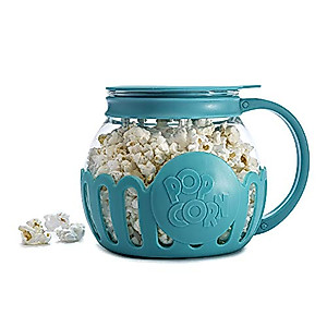Ecolution Patented Micro-Pop Microwave Popcorn Popper with Temperature Safe Glass, 3-in-1 Lid Measures Kernels and Melts Butter, Made Without BPA, Dishwasher Safe, 1.5-Quart, Teal