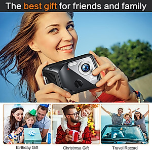 Waterproof Digital Camera, FHD 2.7K Compact Digital Camera for Kids Support 4K 48MP Digital Camera with 32GB Card Point and Shoot Camera Portable Camera for Teens Students Boys Girls Seniors