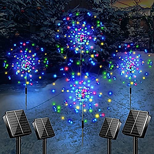 Outdoor Solar Garden Lights 4 Pack, 420 LED Solar Firework Light Waterproof 8 Modes Solar Stake Starburst Lights Solar Flower Lights Garden for Pathway Patio Yard Lawn Parties Decorative(Multicolor)