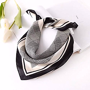 ANDANTINO 100% Real Mulberry Silk Scarf -21'' x 21''- Lightweight Neckerchief –Women Men Small Square Digital Printed Scarves (Earth Tone-Check)