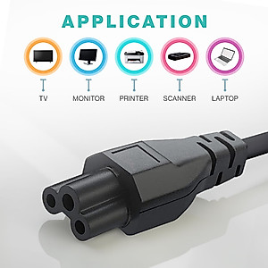 3 Prong AC Laptop Power Cord 5Ft Universal Power Cable | 125V | for Dell HP LG Lenovo Asus Acer Toshiba Sony Laptops/Notebooks, Monitors, Printers, Scanners NEMA 5-15P to C5 Power Cable