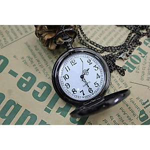 TARAKI Gun Black Pentagram Pocket Watch, Wicca Watch,Pentagram Watch Necklace