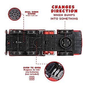 Zetz Brands Fire Engine Ladder Truck for Kids with Two Fireman Figures - 4d Lights & Real Siren Sounds | Bump and Go Toy - Automatic Steering On Contact - Imaginative Play