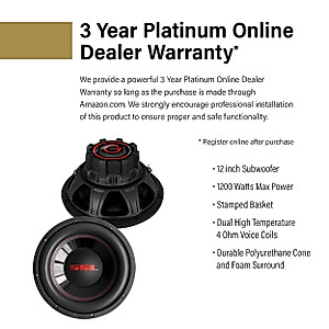 Sound Storm Laboratories CG12D 12 Inch Car Subwoofer - 1200 Watts Maximum Power, Dual 4 Ohm Voice Coil, Sold Individually