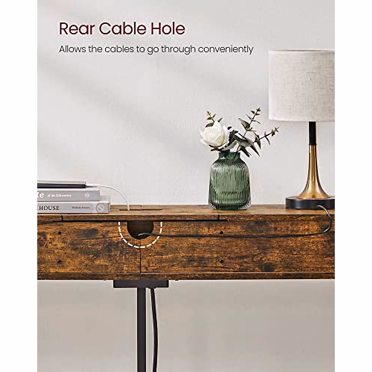 VASAGLE 70 Inch Console Table with Outlet and Shelves, Sofa Table with Hidden Charging Station, Behind Couch Table Skinny, Long Entryway Table for Hallway, Living Room, Rustic Brown and Black