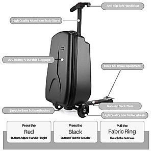 iubest Scooter Luggage Carry On Scooter Suitcase for Kids Age 4-15, Detachable & Foldable 4 in 1 Kids Suitcase, Multifunctional Ride On Travel Trolley Scooter Combo-Black