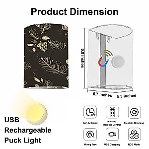 AURFIAIUOP Rechargeable Sconces Set of Two Pine Cones Christmas Adjustable Brightness Fabric Wall Lamps Wireless Lights Fixtures for Bedroom Living Room Hallway