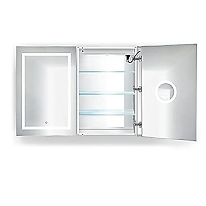 Krugg LED Medicine Cabinet 48 Inch X 36 Inch | Recessed or Surface Mount Mirror Cabinet w/Dimmer & Defogger + 3X Makeup Mirror Inside & Outlet + USB