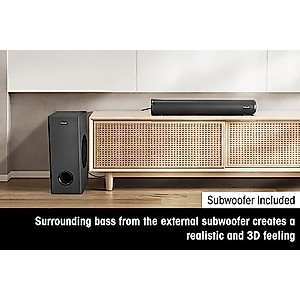 littoak 2.1 Sound Bar with Subwoofer for TV, Deep Bass Small Soundbar TV Speaker Home Theater Surround Sound System, HDMI/Bluetooth/Optical/Aux Connection, 16 Inch
