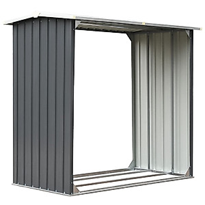 Gecheer Garden Log Storage Shed Galvanized Steel 67.7"x35.8"x60.6" Gray Strong and Practical
