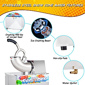 VNN 48L Snow Cone Machine, 500LB/H Commercial Shaved Ice Machine, 300W Electric Ice Shaver Machine, Suitable for Party Activities, Family Gatherings, Events