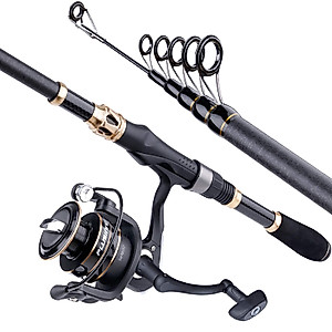 PLUSINNO Fishing Rod and Reel Combos and Fishing Tackle Backpack Storage Bag,Carbon Fiber Telescopic Fishing Rod with Reel Combo,Fishing Gear Bag,Water-Resistant Fishing Backpack with Rod Holder