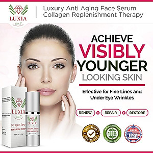 Luxia Skincare- Collagen Serum-Luxury Anti Aging Face Serum Treatment Formula for Men and Women. Effective for Fine Lines and Under Eye Wrinkles.