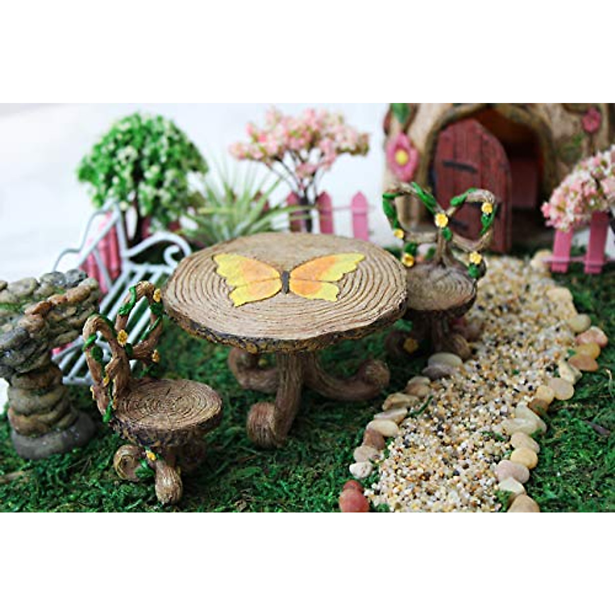NW Wholesaler Fairy Garden Supply - Fairy Furniture - Butterfly Table & Chairs Set for Miniature Fairy Gardens
