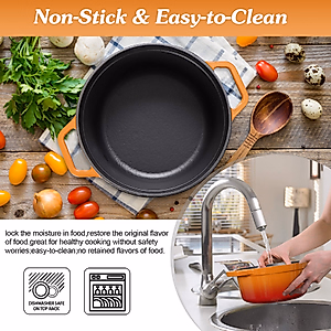 WISELADY Enameled Cast Iron Dutch Oven Bread Baking Pot with Lid (4QT, Orange)