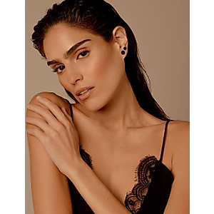 FIBO STEEL Stainless Steel Black Stud Earrings for Men Women, 8mm