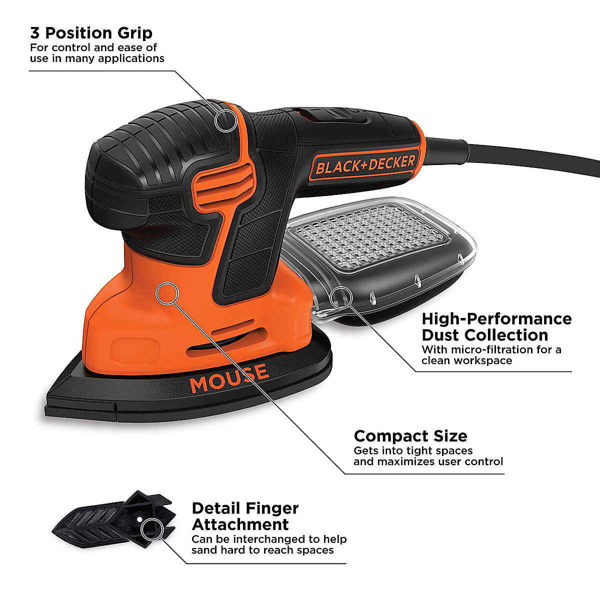 BLACK+DECKER Mouse Detail Sander, Compact with IRWIN QUICK-GRIP Clamps, One-Handed, Mini Bar, 6-Inch, 4-Pack (BDEMS600 & 1964758)