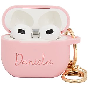 Custom Case Compatible with AirPods 3rd Cover generation With Keychain，Personalized Name Gift Silicon Protective Accessories for Apple Airpods 2nd 1st 3 Pro Birthday for Women Men Girls Boys