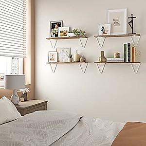 Wallniture Colmar Floating Shelves Living Room Decor Bathroom Organizer Bedroom Decor Bookshelf for Office Kitchen Organization Burnt, White Bracket Set of 4