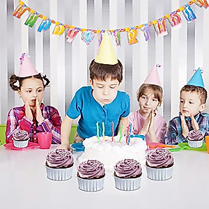 BEISHIDA Cupcake Liners with Lids 50 Pack Mini Muffin Liners with Lids&Spoon Mini Cake Pans with Lids Aluminum Foil Disposable Muffin Tins Cup Cake Holders for Muffins, Pudding-Silver