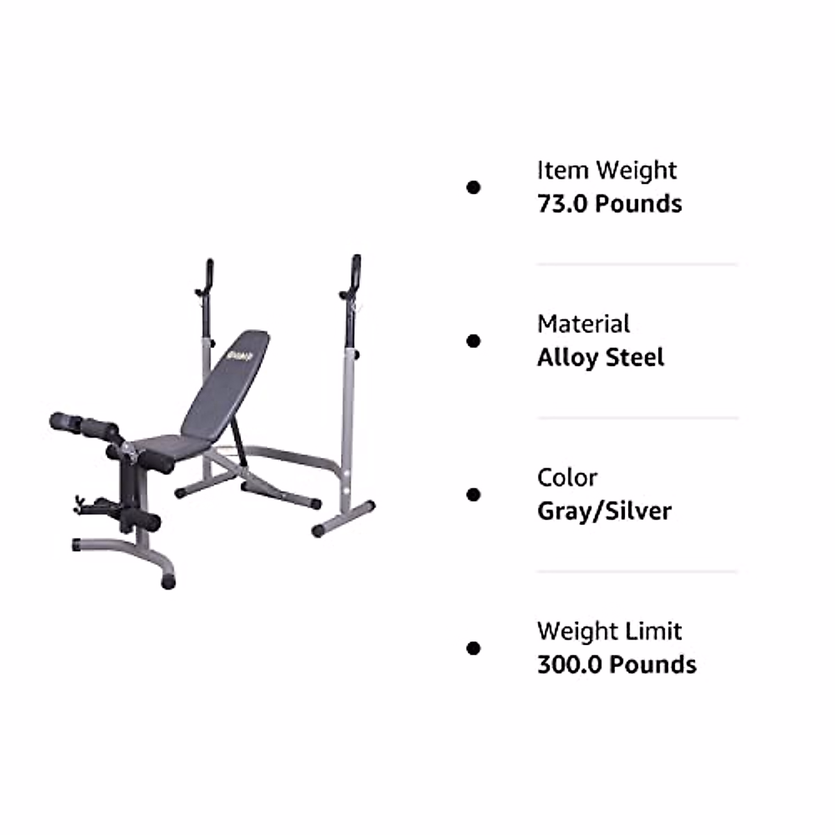 Body Champ Weight Bench with Leg Extension Attachment, 2-Piece Combo Adjustable Bench Press, Workout Bench and Squat Rack BCB3780, Gray/Silver
