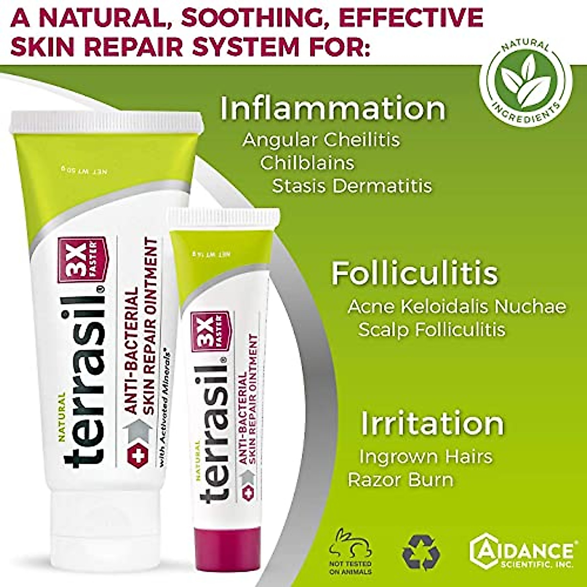 Antibacterial Skin Repair, 3X Faster Natural Ingredients for Treatment of Fissures Folliculitis Angular Cheilitis Impetigo Chilblains Lichen Sclerosus Cellulitis by Terrasil (14 Gram)