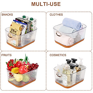 VECELO Refrigerator Organizers - Durable PET Storage Bins, Space Saving, Clear View, Contain Spill, Organizer for Kitchen, Laundry, Closet - Set of 2