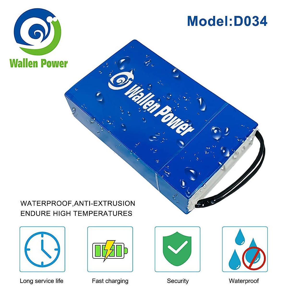 Wallen Power 60V 20AH Ebike Battery, Electric Bicycle Battery for 1800w 1500w 1200w 1000w Bike Motor, Waterproof (PVC) Battery Pack with 40A BMS Protection Board