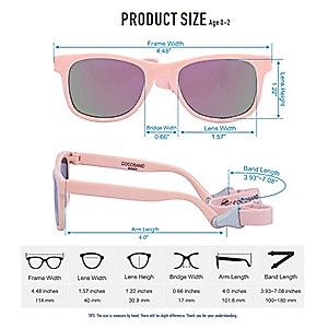 COCOSAND Baby Sunglasses with Strap UV400 Flexible Retro Square for Toddler Kids Boys Girls Age 0-24 Months