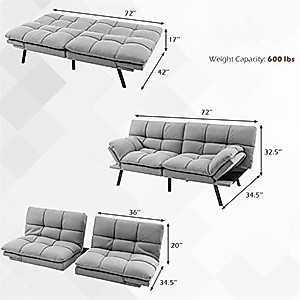 sgzyl Convertible Futon Sofa Bed Memory Foam Couch Sleeper W/Adjustable Armrest Grey