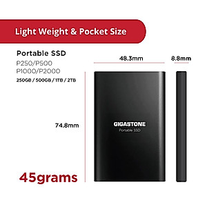 Gigastone 250GB External SSD Read Speed 500MB/s USB 3.2 USB-C External Solid State Drive Portable, 3D NAND Ultra Slim Metal, for PS4 PC Laptop Mac Windows Linux Android Xbox One Smart TV