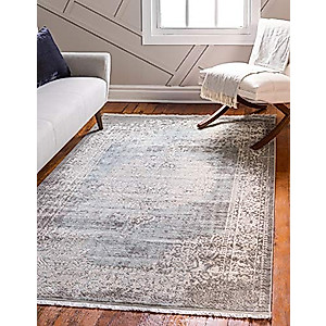 Unique Loom Traditional Classic Intricate Design with Distressed Vintage Detail, Area Rug, 10 ft x 13 ft, Light Blue/Ivory