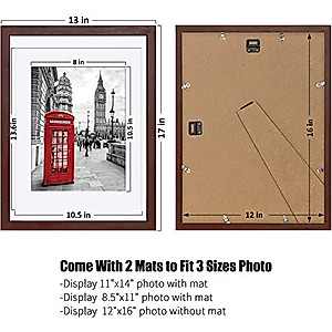 12x16 Picture Frames Dark Cherry Made of Solid Wood Display Pictures 11X14 Inch or 8.5x11 with Mat or 12x16 Inch without Mat for Wall Mounting and TableTop - Picture Frame 11X14 with 2 Mats - 1 Pack
