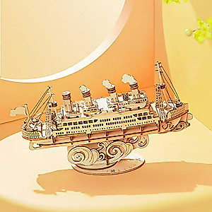 ROBOTIME 3D Puzzle Ship Model Kit 7.5'' Wooden Cruise Ship Building Kit Self-Assemble Toys for Kids and Adults Age 8+ (145 Pieces)